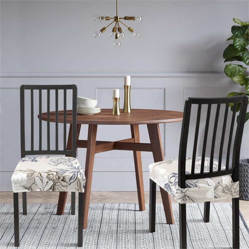 Lark Manor Waterproof Dining Chair Seat Covers Washable Stretch Seat Covers For Dining Chairs Dining Room Seat Cover Protector Set Of 4 Brown And Blue Flower Wayfair